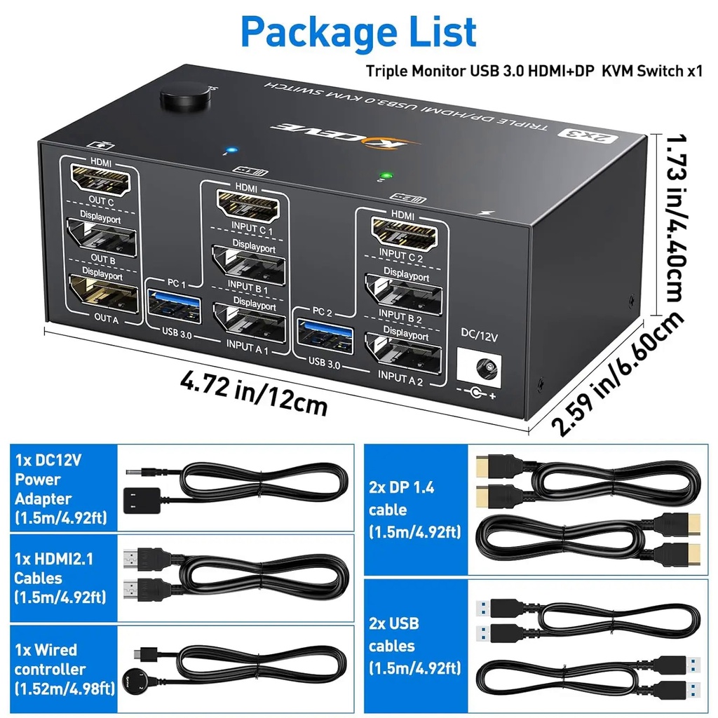 Triple Monitors KVM Switch 2 Displayport + HDMI USB 3.0 KVM Switch 8K ...