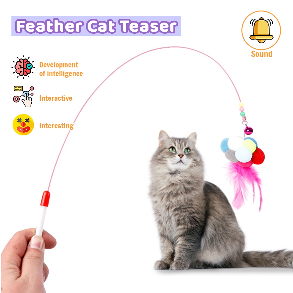 CATQUEEN 95cm Colourful Cat Teaser Ball Fur Toy Bell Bead Wire Steel ...