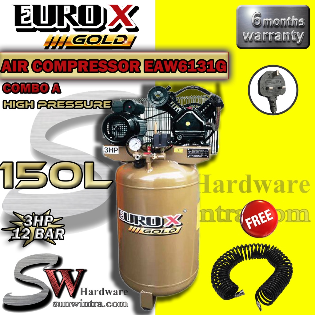 EUROPOWER EUROX 3HP 150L 12Bar High Pressure Heavy Duty Vertical Air Compressor EAW 6131G EAW ...