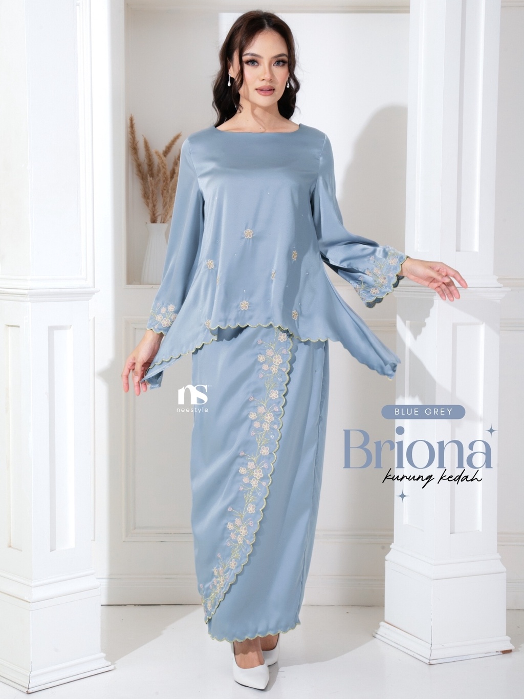 [NEESTYLE] BRIONA • Baju Raya 2024 Baju Kurung Kedah Satin Silk Sulam ...