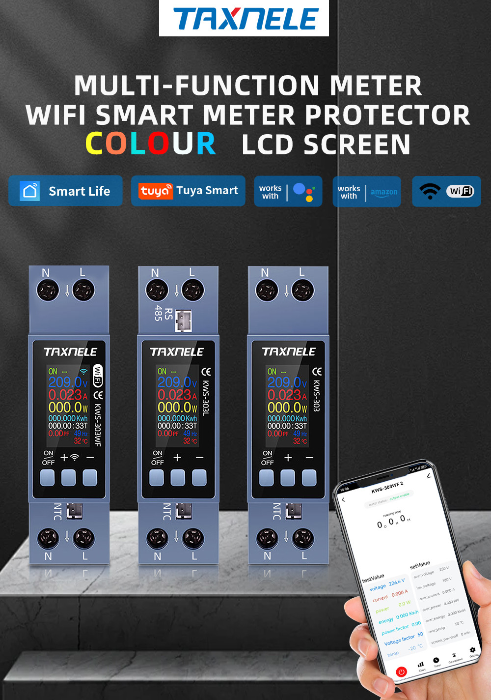 TUYA WiFi Smart Power Meter Over Under Voltage Protector Circuit Breaker Energy kWh Smart Life ...