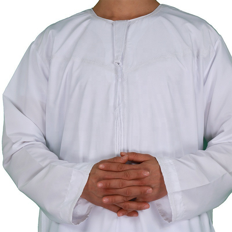 Men White Muslim Robe Islamic Kaftan Saudi Arabia Solid Color O Neck ...