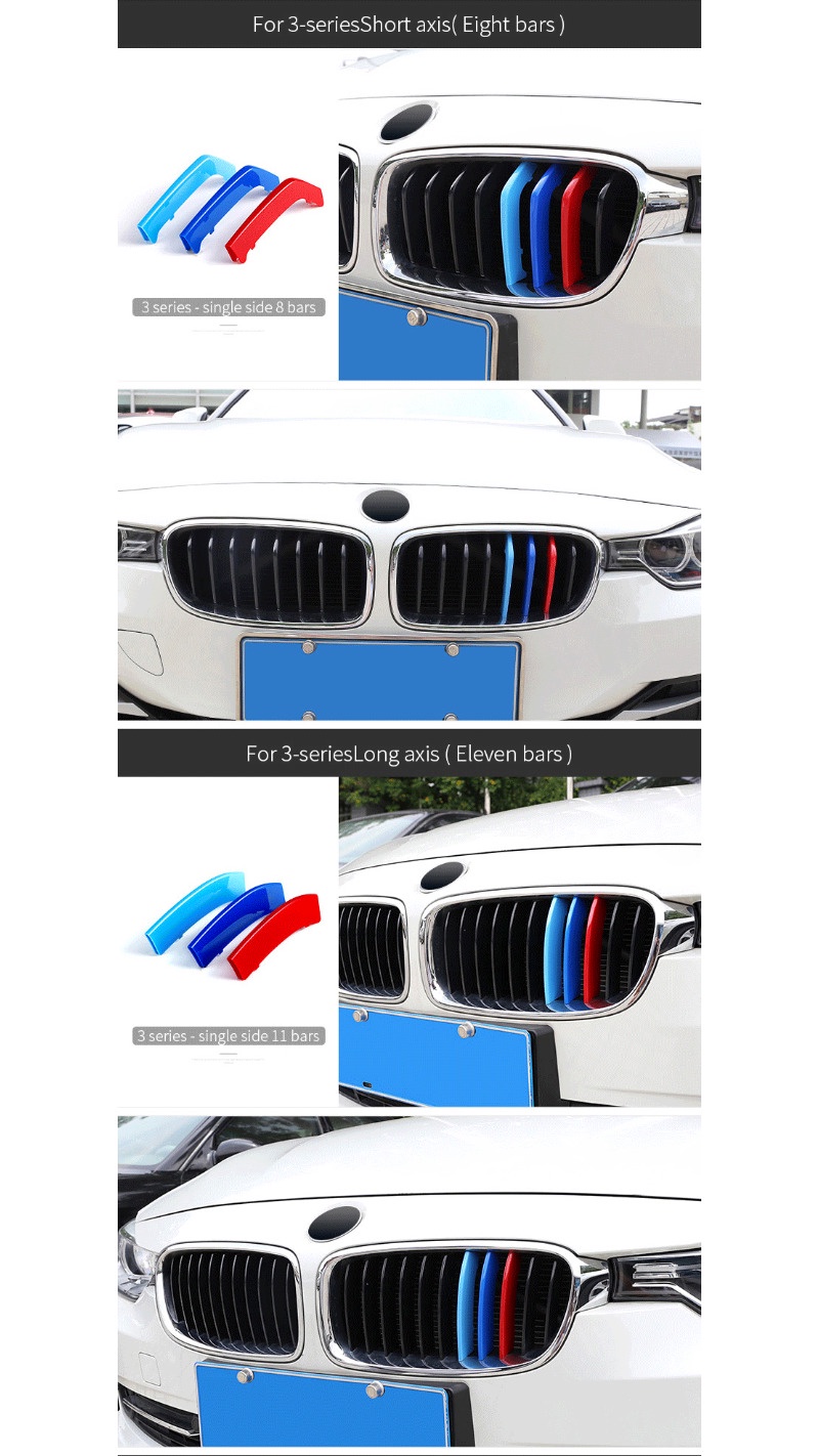 Front Grille Trim Strips For BMW E46 E90 E60 E39 E36 F30 F10 F20 X5 E70 E53 G30 E91 E92 E93 E87 ...