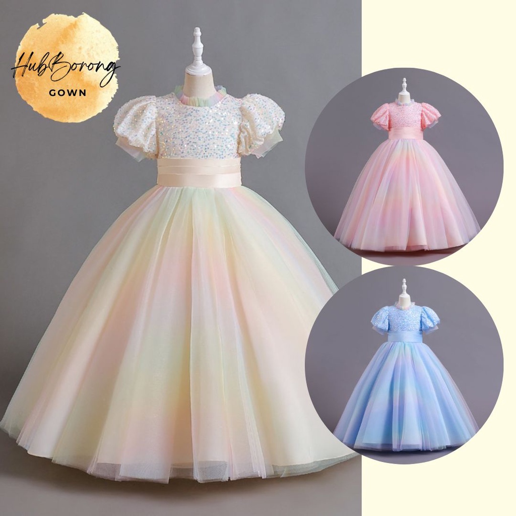 4-4y Gaun Labuh Lengan Pendek Berkilat Harijadi Budak Kanak Kanak ...