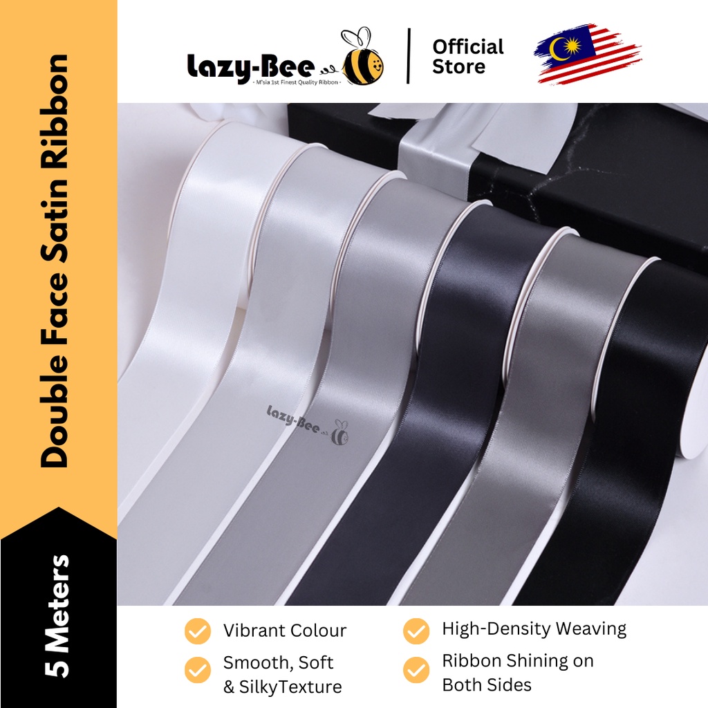 GREY HITAM PUTIH BLACK WHITE 5Meter 2.5cm 3.8cm 5cm Premium Double ...