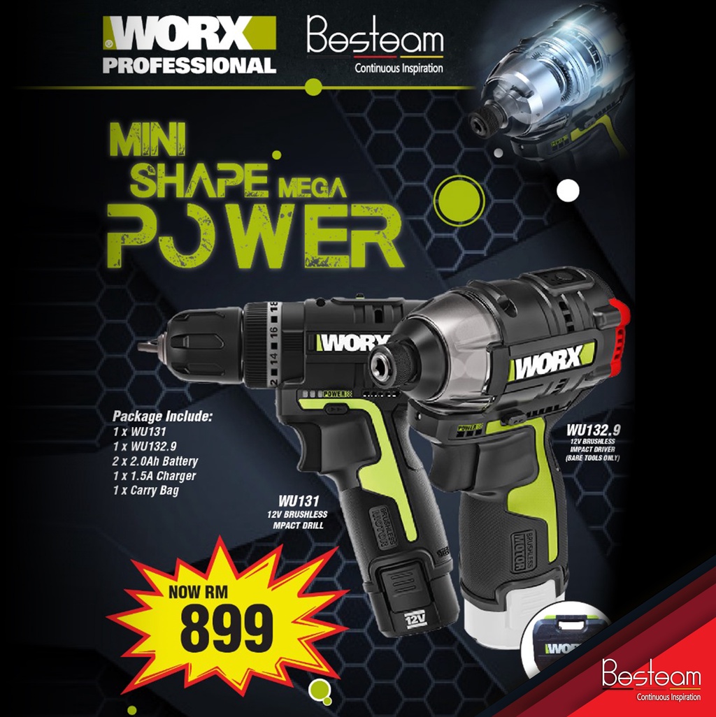 WORX WU131 + WU132.9 Mini Shape Mega Power | Shopee Malaysia