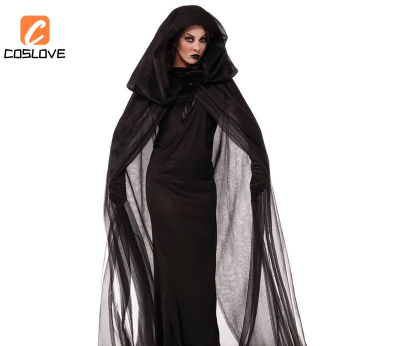 Halloween Ghost Brides Cosplay Black Witch Full Set Clothin Suit For ...