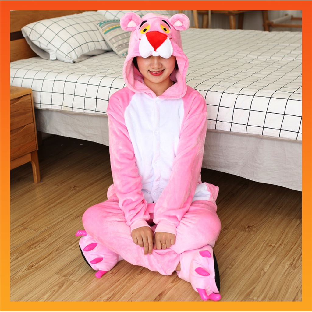 Kigurumi Pink Panther Cartoon Flannel Pajamas Women Men Sleepwear Onesies Jumpsuits Cute ...
