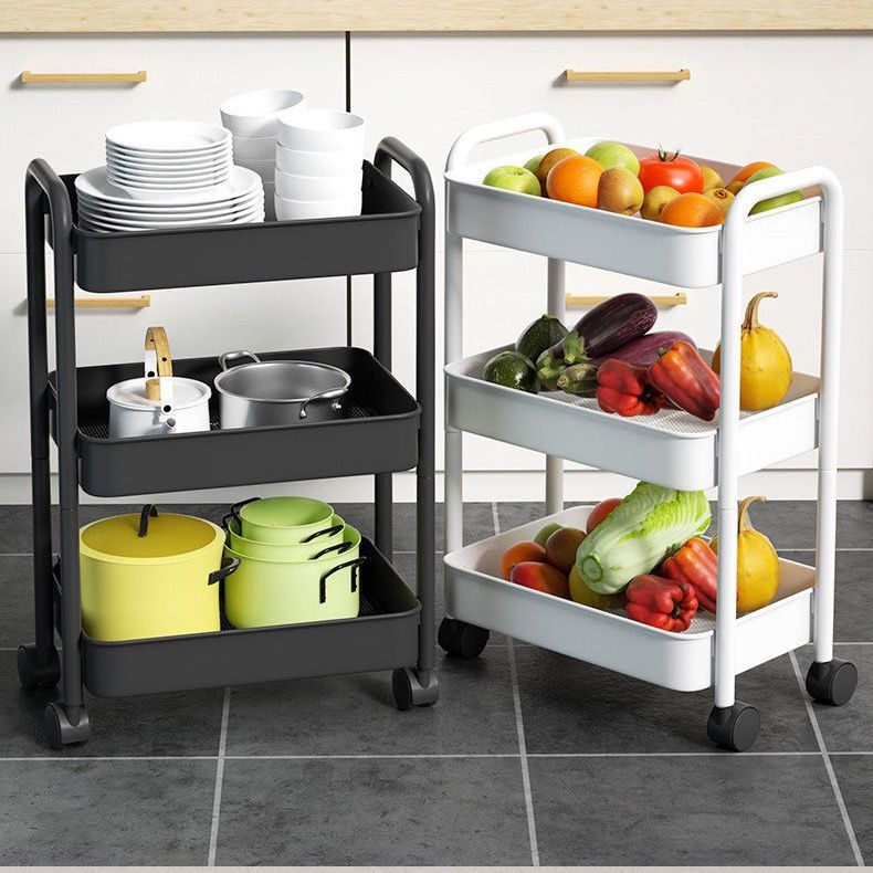 3 Tier Storage Rack Bookshelf Small Trolley Movable Multi-Layer Snack ...