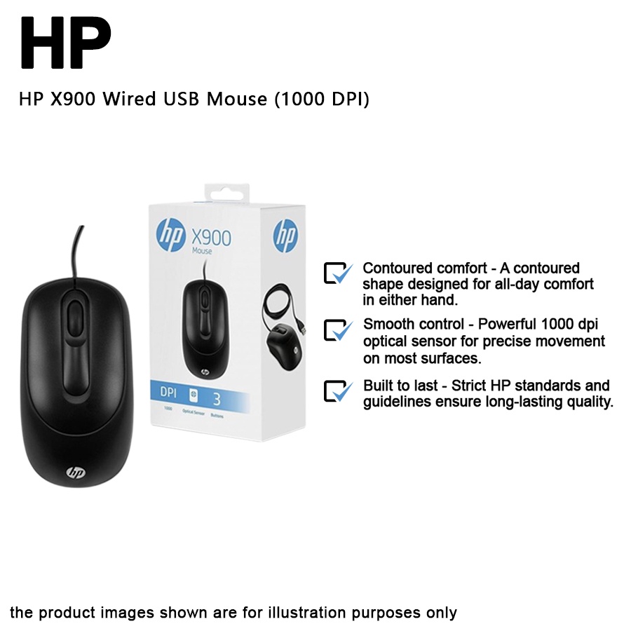 HP X900 Wired USB Optical Mouse - 1000dpi 3 Buttons | Shopee Malaysia