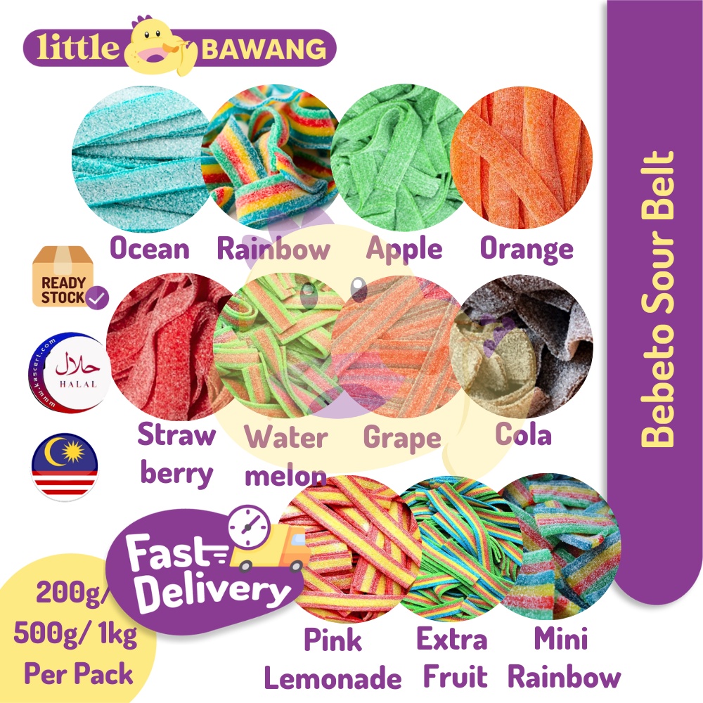 Halal Bebeto Jellopy Sour Blast Belt Assorted Flavors 200g 500g 1kg Per ...