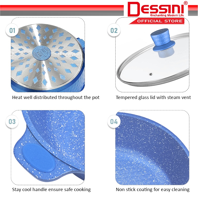 DESSINI ITALY 28CM Rhombus Frying Pan Die Cast Aluminium Non Stick Pot ...