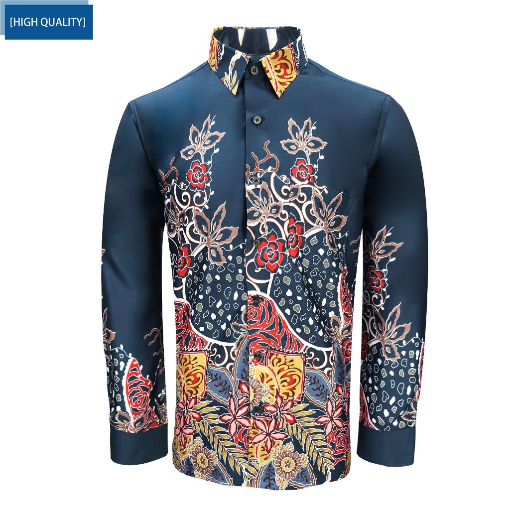 Casal Green Color Malaysia Men Batik Long Sleeve Kemeja Batik Lelaki ...