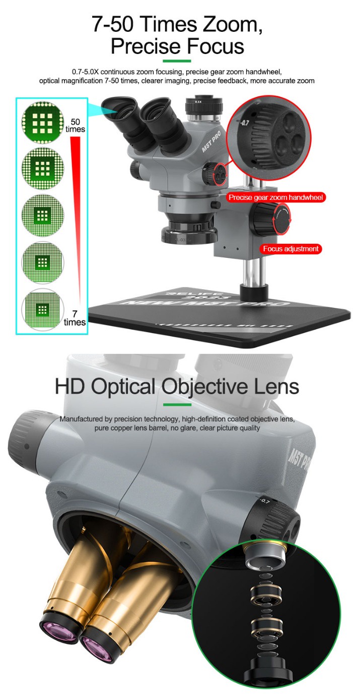 RELIFE RL-M5T Pro-B11 Trinocular HD Microscope 7-50 Time Zoom Phone ...