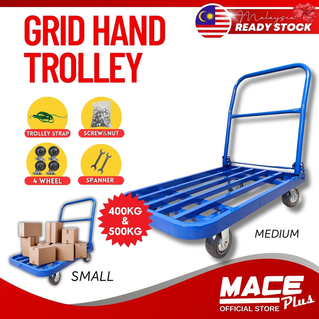 400kg & 500kg Hand Grid Trolley 4-Wheel Pallet Truck Freight Hand Buggy ...