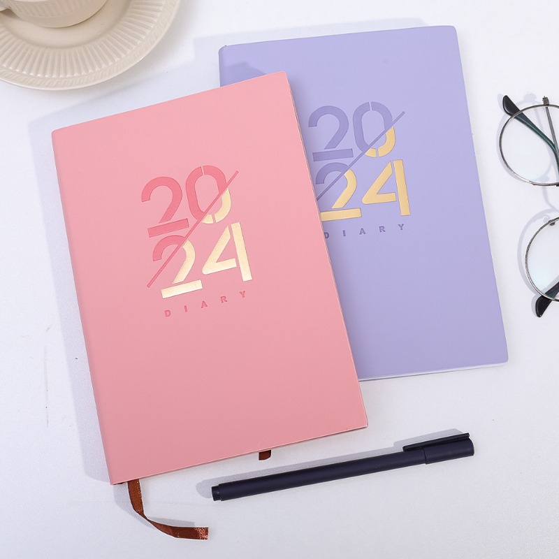 2024 Soild Colored English Planner Notebook / PU Leather Cover Agenda ...