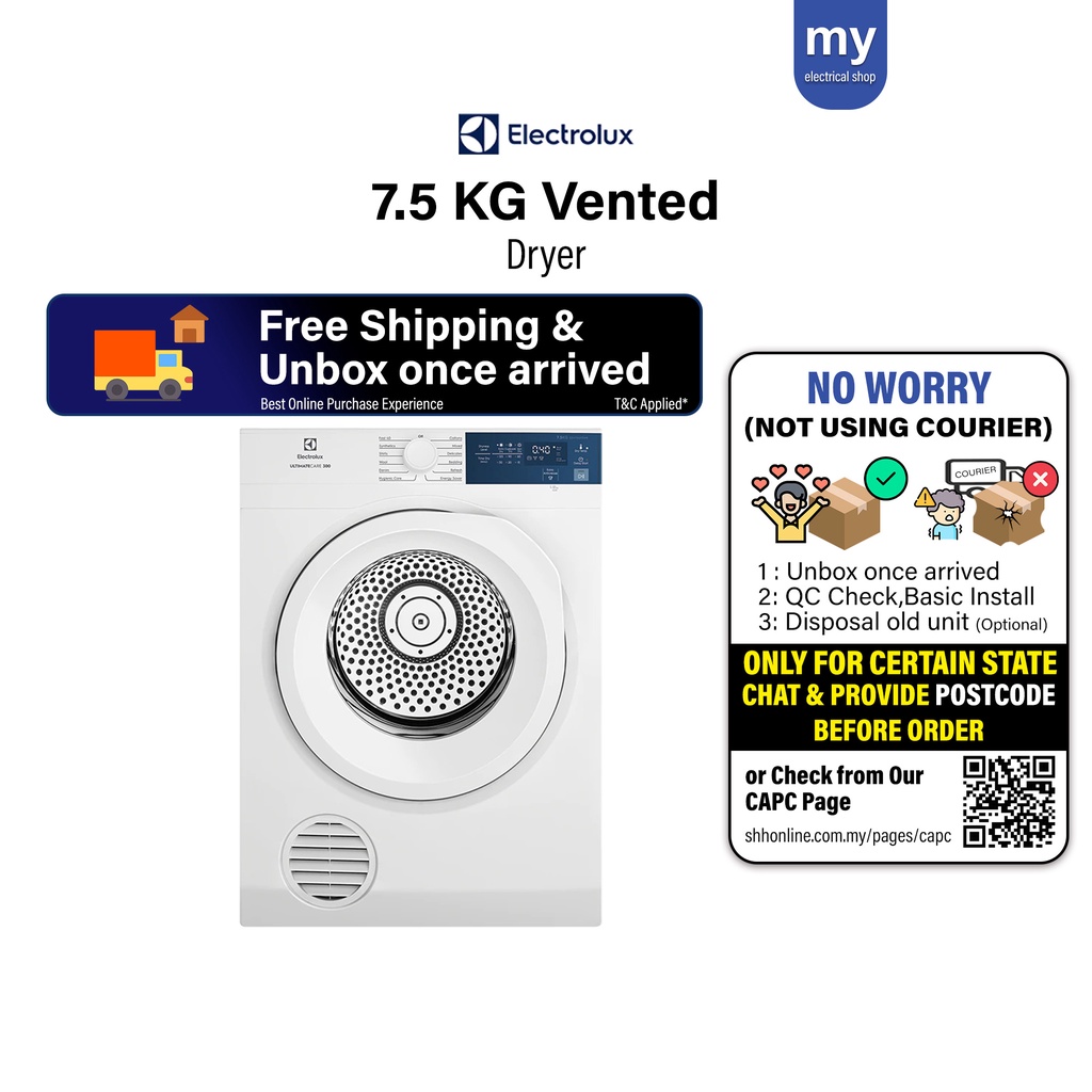 Electrolux 8.5 KG Venting Dryer Clothes Dryer Pengering Baju EDV854J3WB ...