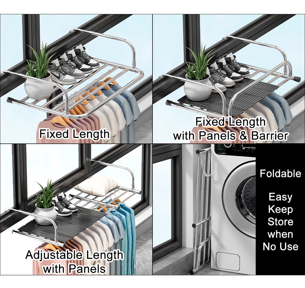 (Hang Attach) Stainless Steel Balcony Retractable Clothes Drying Rack ...