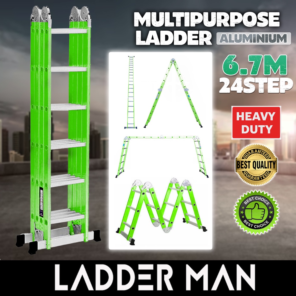 24STEP (6.7M) Green Aluminium Multipurpose Ladder Tangga Lipat ...
