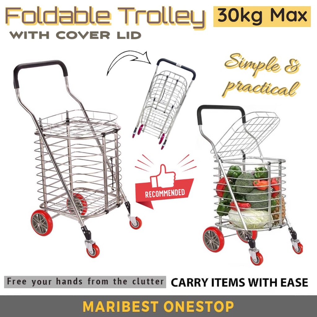 504 Shopping Cart Trolley with Lid Foldable Folding Grocery Cart Market ...