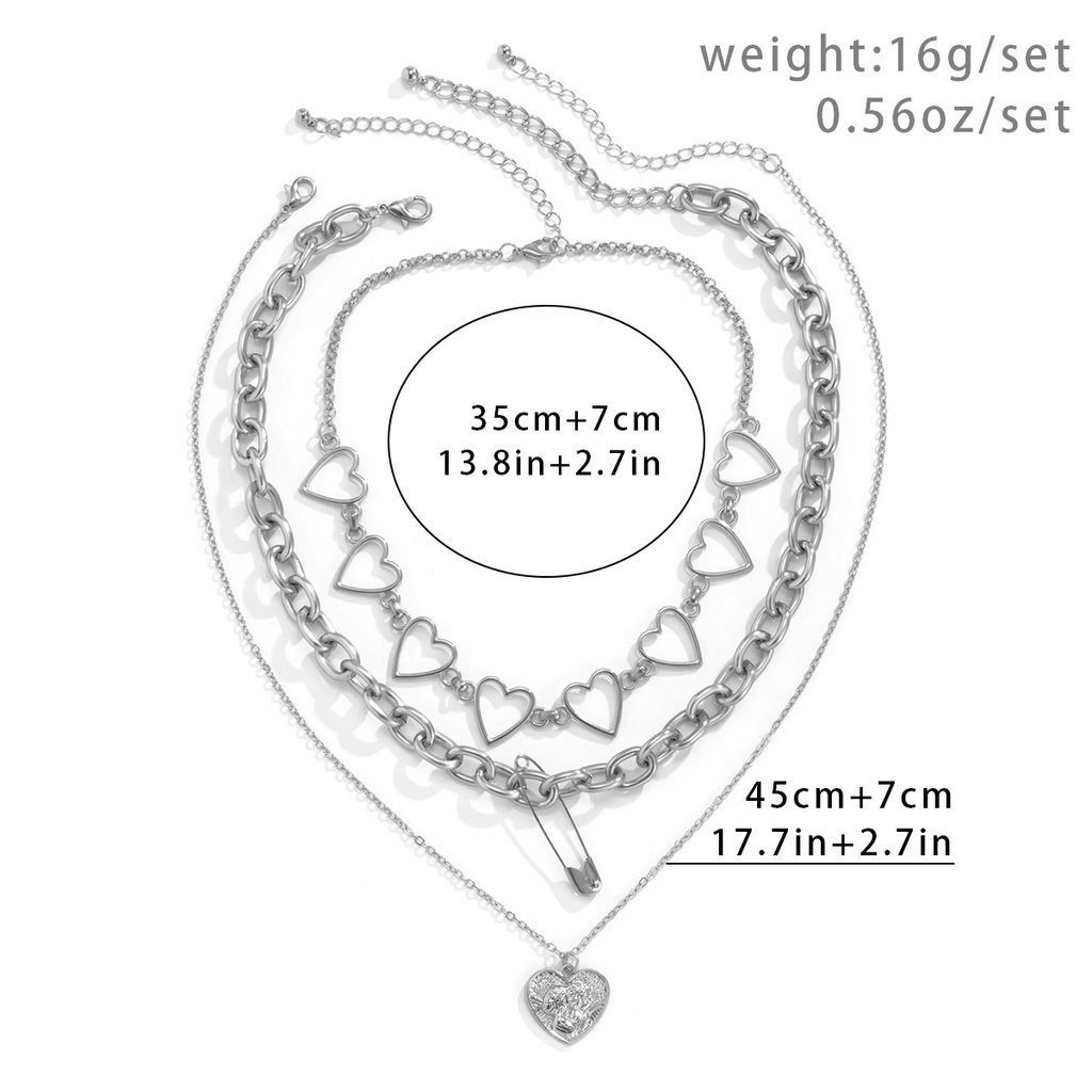 3-Layer Heart Pendant Necklace Set for Women Detachable Thick Chain ...