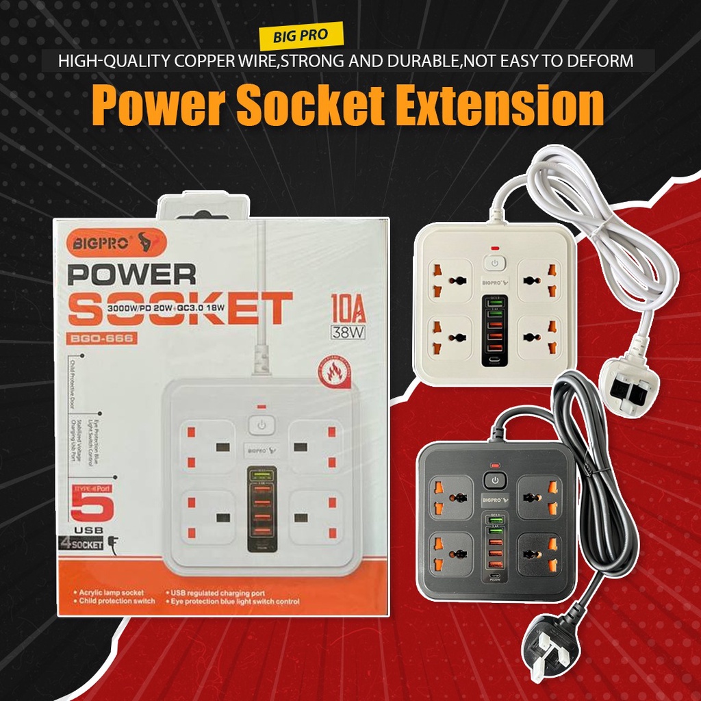 Power Socket Extension Plug Quick Charge PD Charger 3000W Power Adapter ...