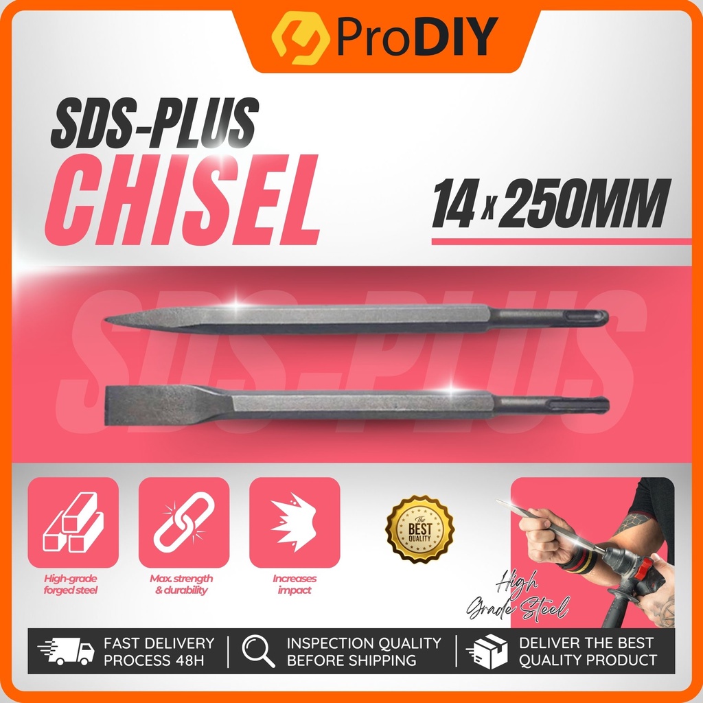 SDS Plus Hammer Drill Bit 250mm Chisel Flat Moil Point Sharp End ...