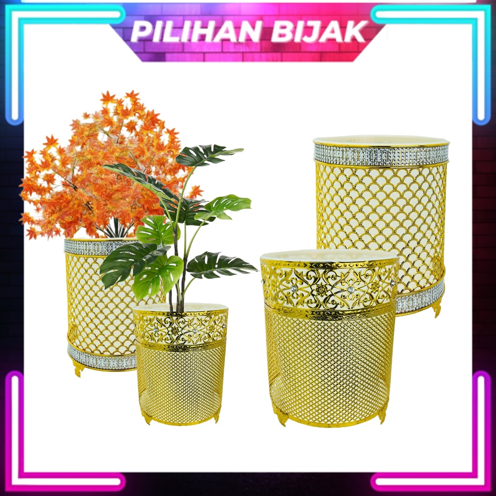 Golden Basket Plant Vase Metal Basket Bakul Pokok Pasu Pokok Hiasan ...