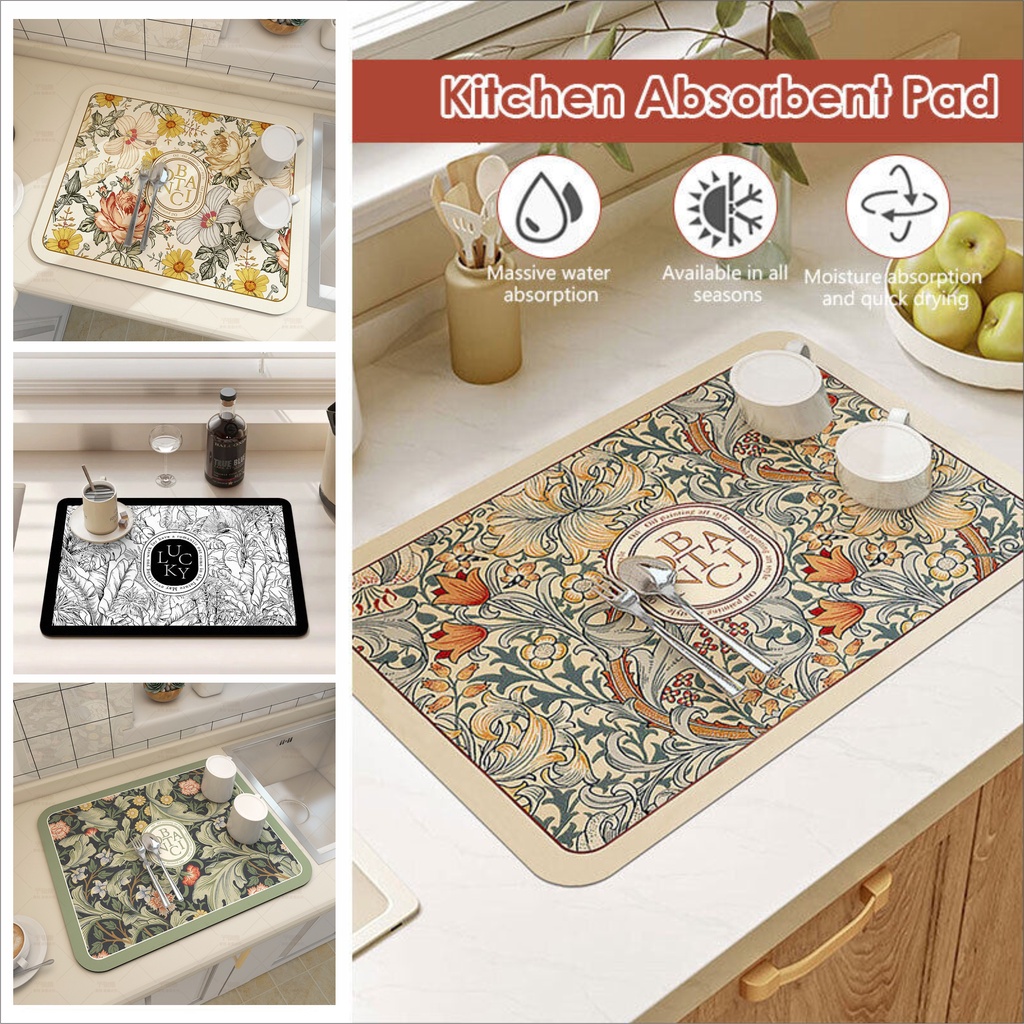 BH Modern Kitchen Mat Drain Pad Anti-Slip Desktop Drying Dish Mat Water ...