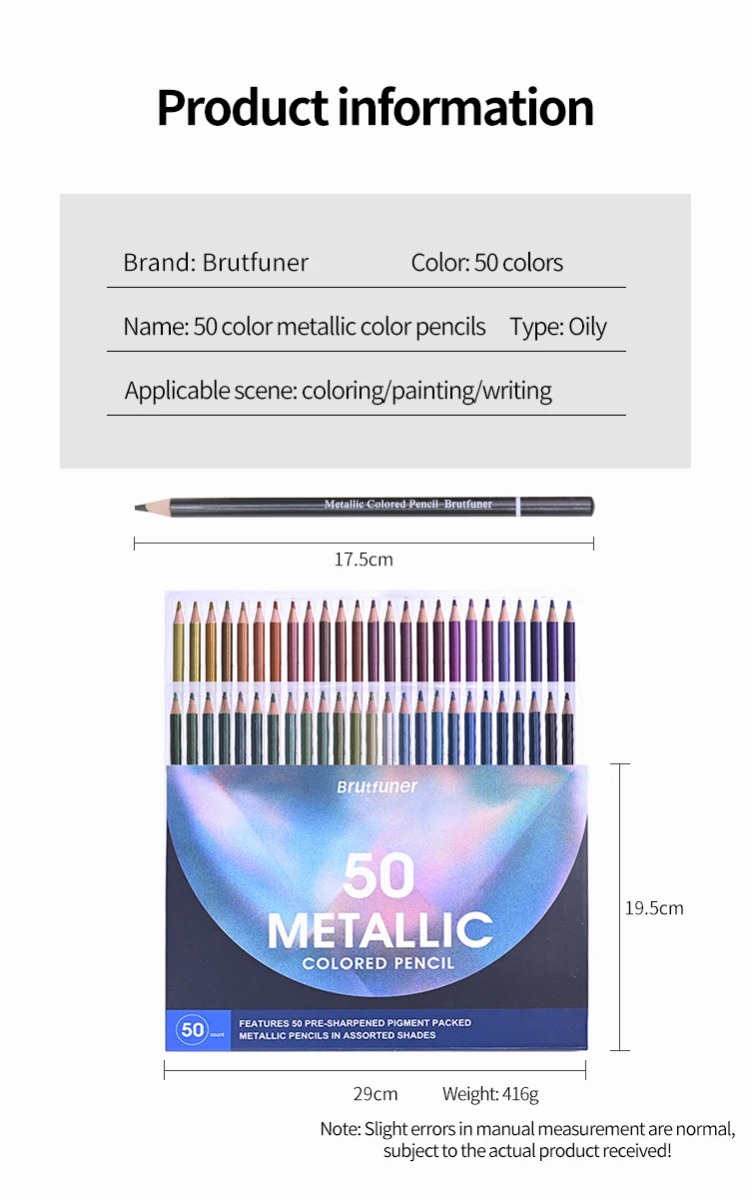 Angel Mark 50 Colors Metallic Color Pencils Sketching Wood Colored ...