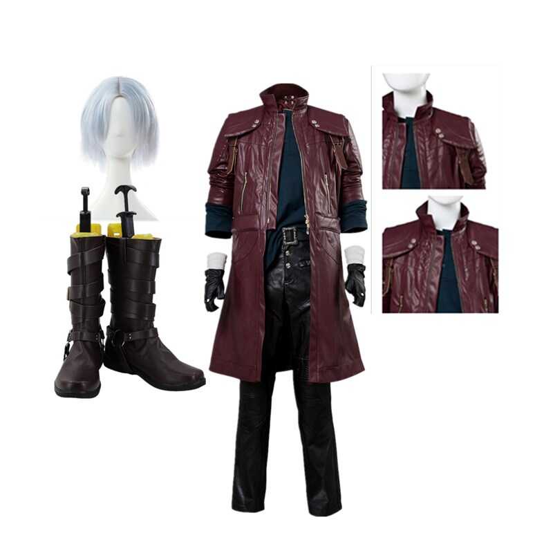 DMC 5 Dante Cosplay Men Costume Jacket Pants Shoes Boots Wig Full Set ...