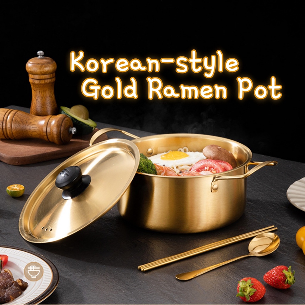 Korean Style Gold Ramen Bowl Noodle Pot Hotpot With Lid Double Handle ...