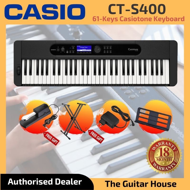 Casio CT-S400 61 Key Ultra Portable Arranger Keyboard Midi and Bluetooth Capability - Black ...