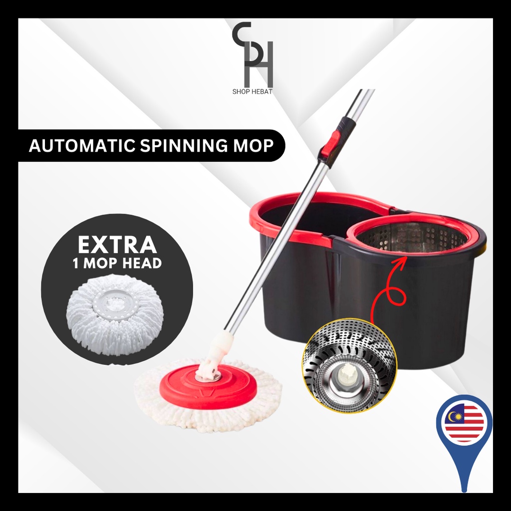 HEBAT👍 Automatic Spin Mop Spin Mop Mop Lantai Microfiber 360 Degree ...