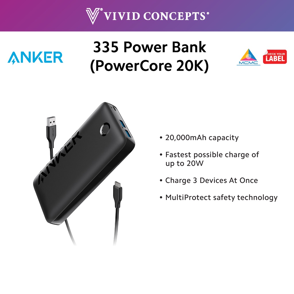 Anker 335 PowerCore 20K Power Bank Fast Charging (20W/20000mAh ...