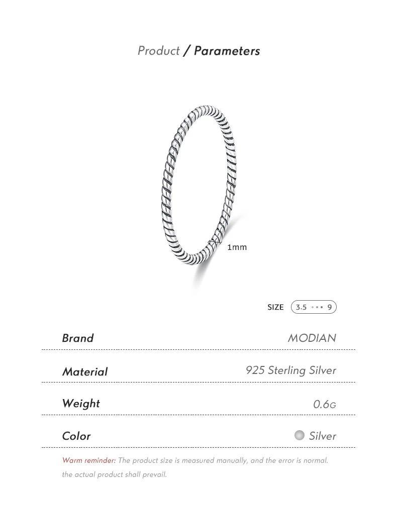 MODIAN 925 Sterling Silver Twisted Simple Vintage Ring Trendy Retro ...