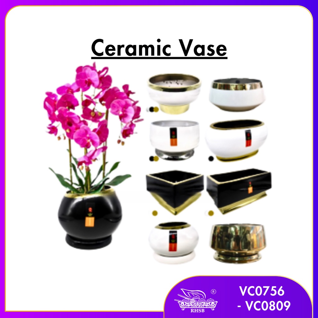 GOLD METALLIC CERAMIC VASE / PASU SERAMIK / NORDIC FLOWER POT / PASU ...