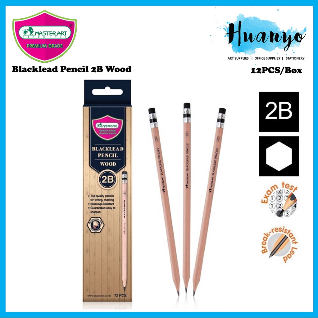 Master Art 2B Writing Pencil Exam Grade Blacklead Wood (12 Pcs/Box ...