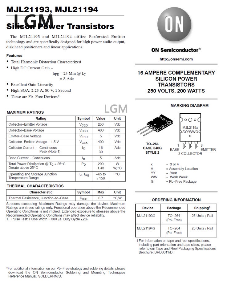 Original MJL21193 MJL21194 TO-3P Audio Matching Power Amplifier ...