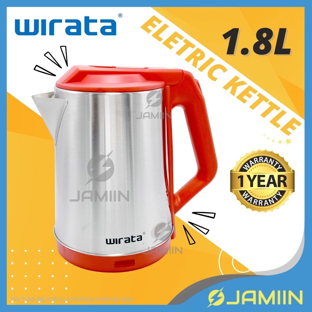 WIRATA 1.8L Stainless Steel Electric Jug Kettle JK-212S with 3 Pin Plug ...