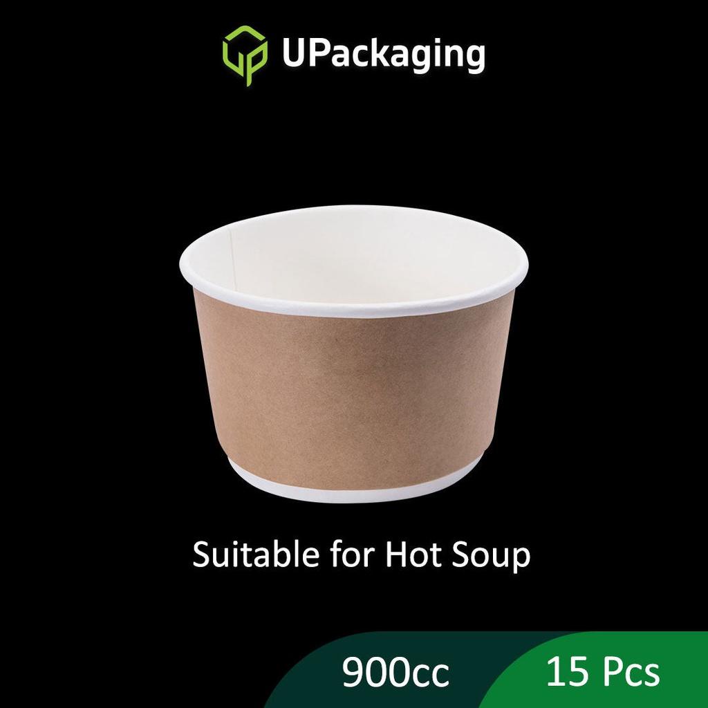 [15/50 Pcs] 900cc DOUBLE WALL PAPER BOWL Kraft Brown Inner Bowl Double ...