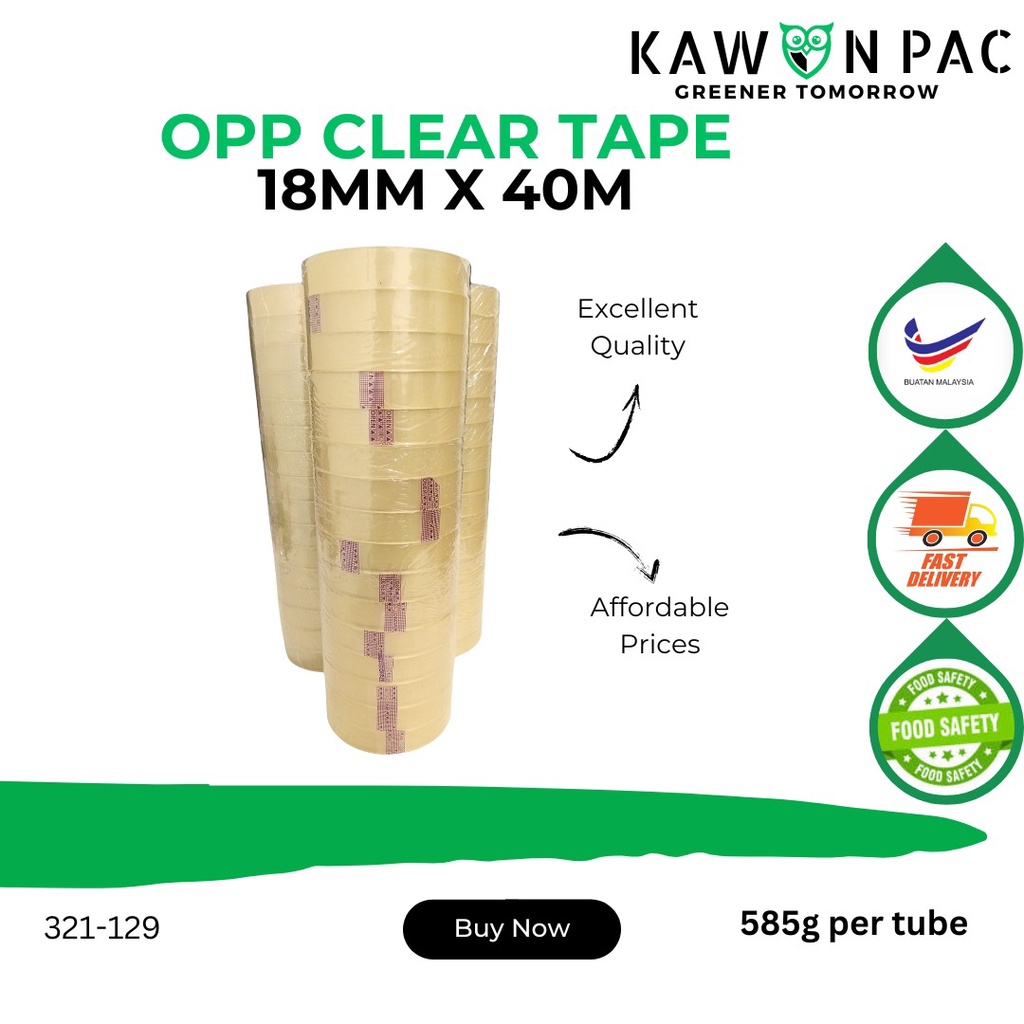 (16 rolls/TUBE) OPP Tape || 18mm x 40m || Clear || Packing Cellophane 胶纸 Cellotape Salotape ...