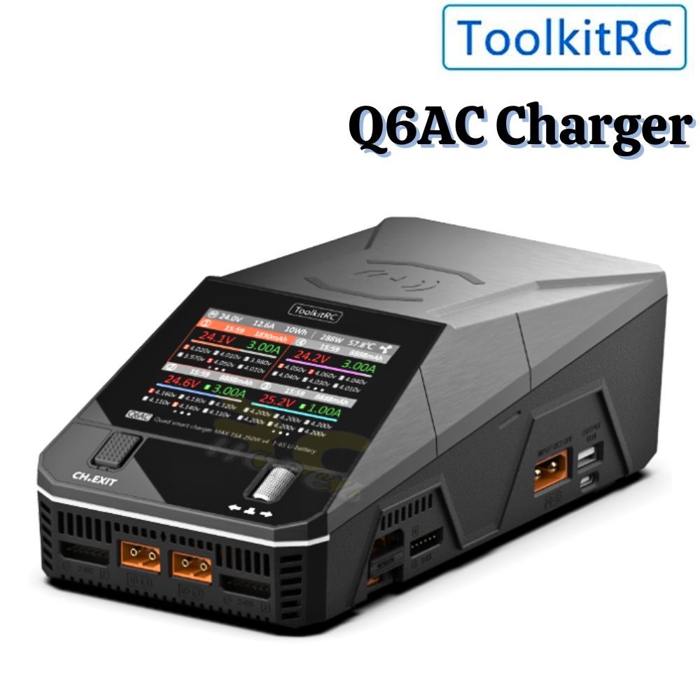 ToolkitRC Q6AC AC 400W DC 1000W 15A*4 Battery Charger Support Wireless Charging 1-6S 4CH Output ...