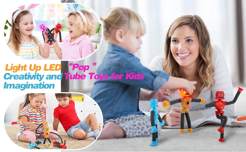 Light Up Children Suction Cup Toys Pop Tubes Stress Relief Telescopic ...