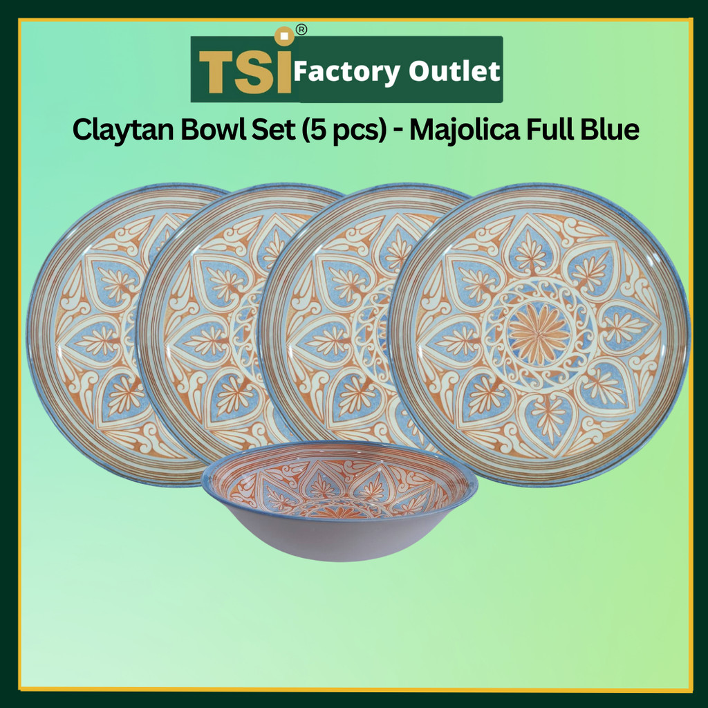CLAYTAN BOWL SET (5 PCS) - MAJOLICA FULL BLUE Ceramic Plate Pinggan ...