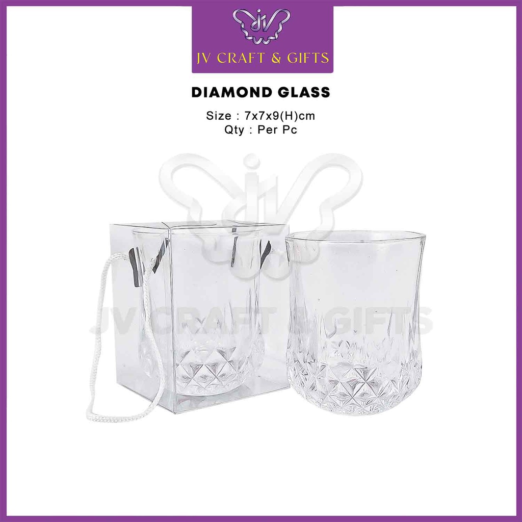 Glass Doorgift | Diamond Glass With Transparent Box | Gelas Kaca ...
