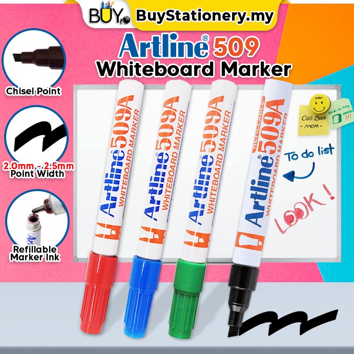 Artline 509A Whiteboard Marker Pen Refillable Green Blue Black Red ...