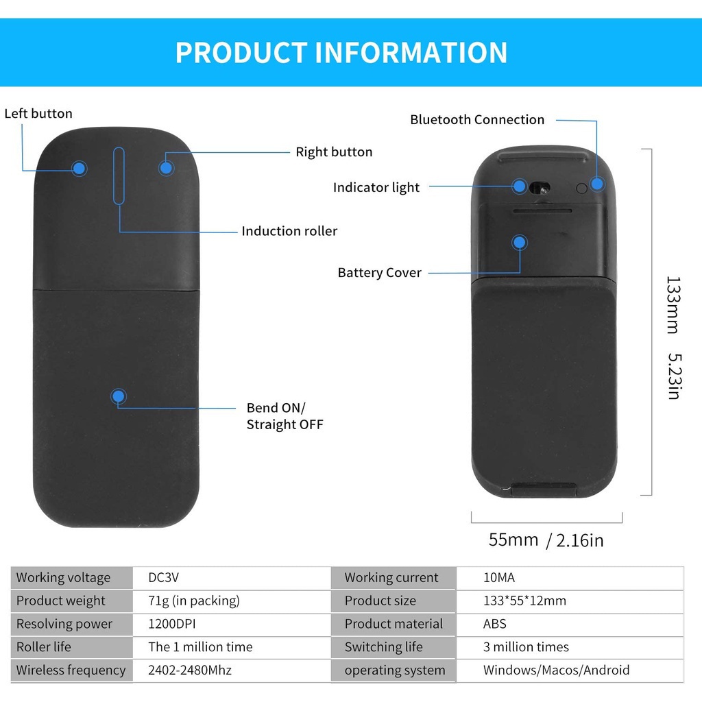 Foldable Bluetooth 4.0 Arc Mouse For Microsoft Surface Pro Portable ...