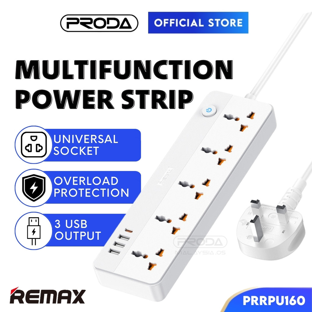 REMAX Heavy Duty Extension Plug With USB Smart Port Wire Power Socket ...