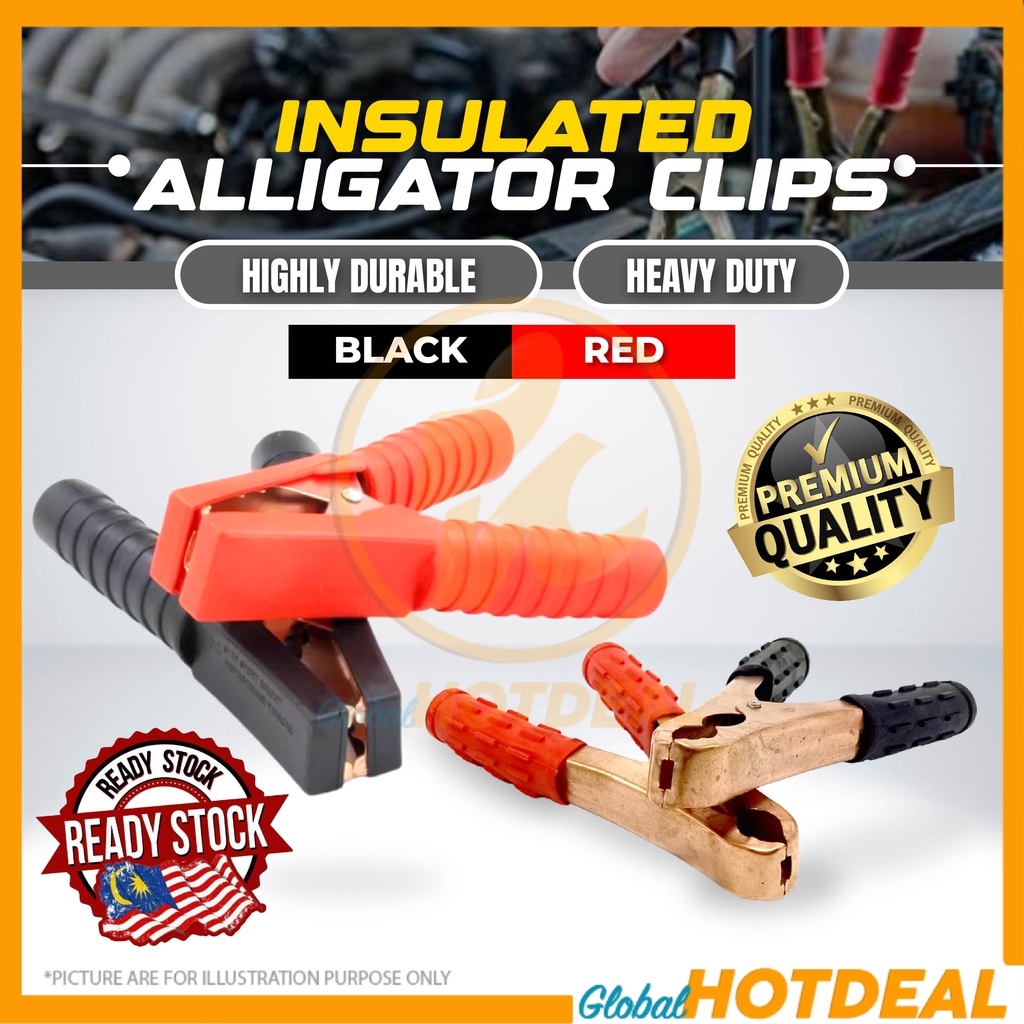 50A / 100-300A / 400A Red + Black Copper Coated Car Crocodile Clips ...